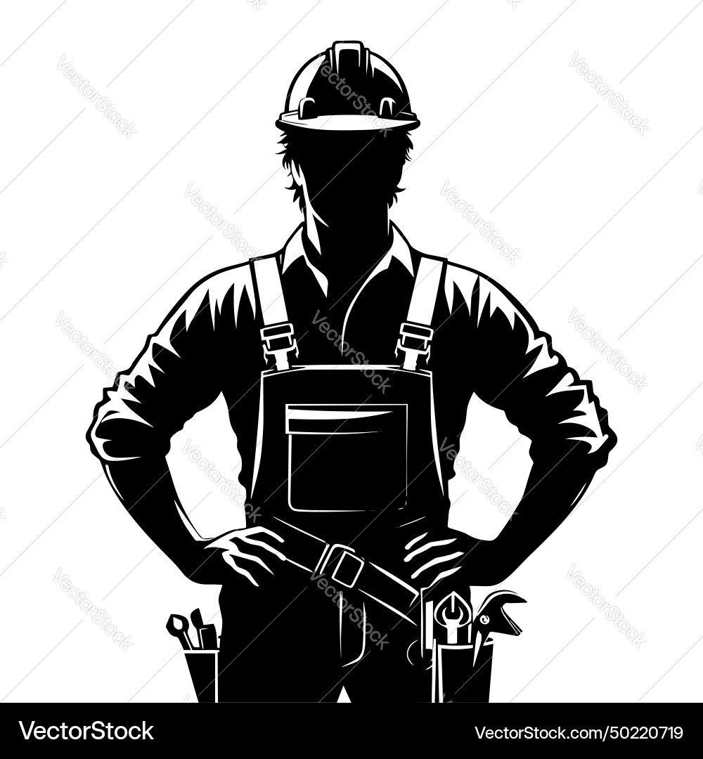 Silhouette of a construction worker with hardhat Vector Image