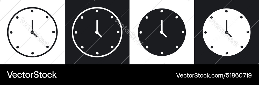 Time clock liner and solid icon set in black color