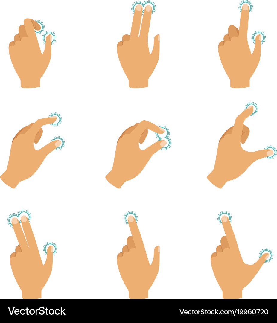 Different gestures to control the touch screen Vector Image