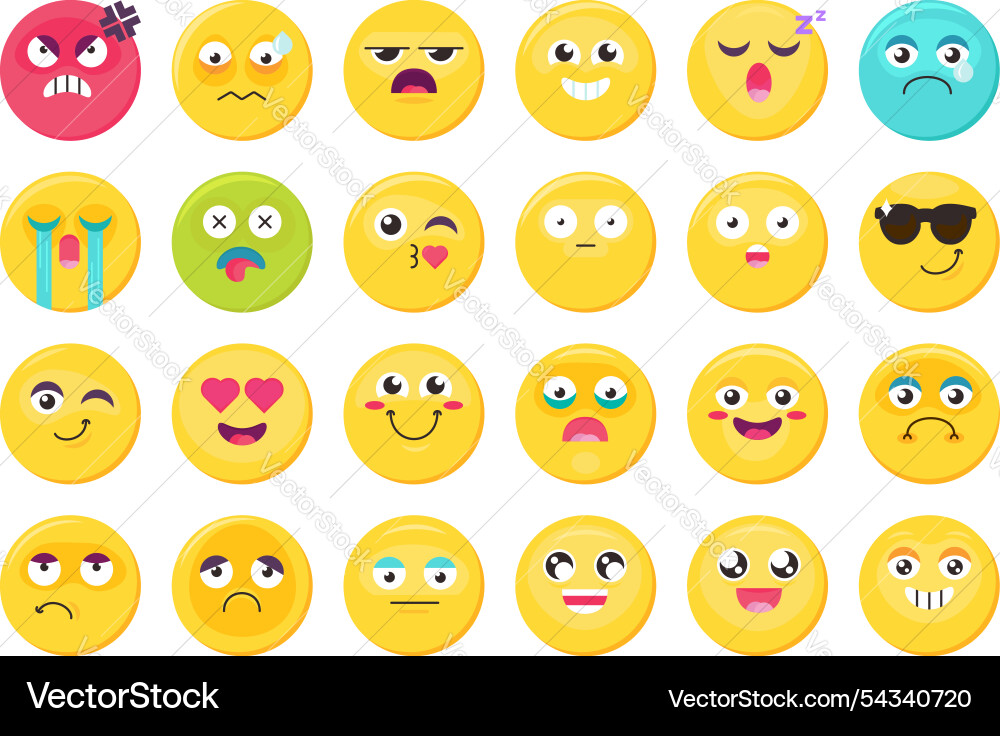 Emoji icon cute playful cartoon set Royalty Free Vector