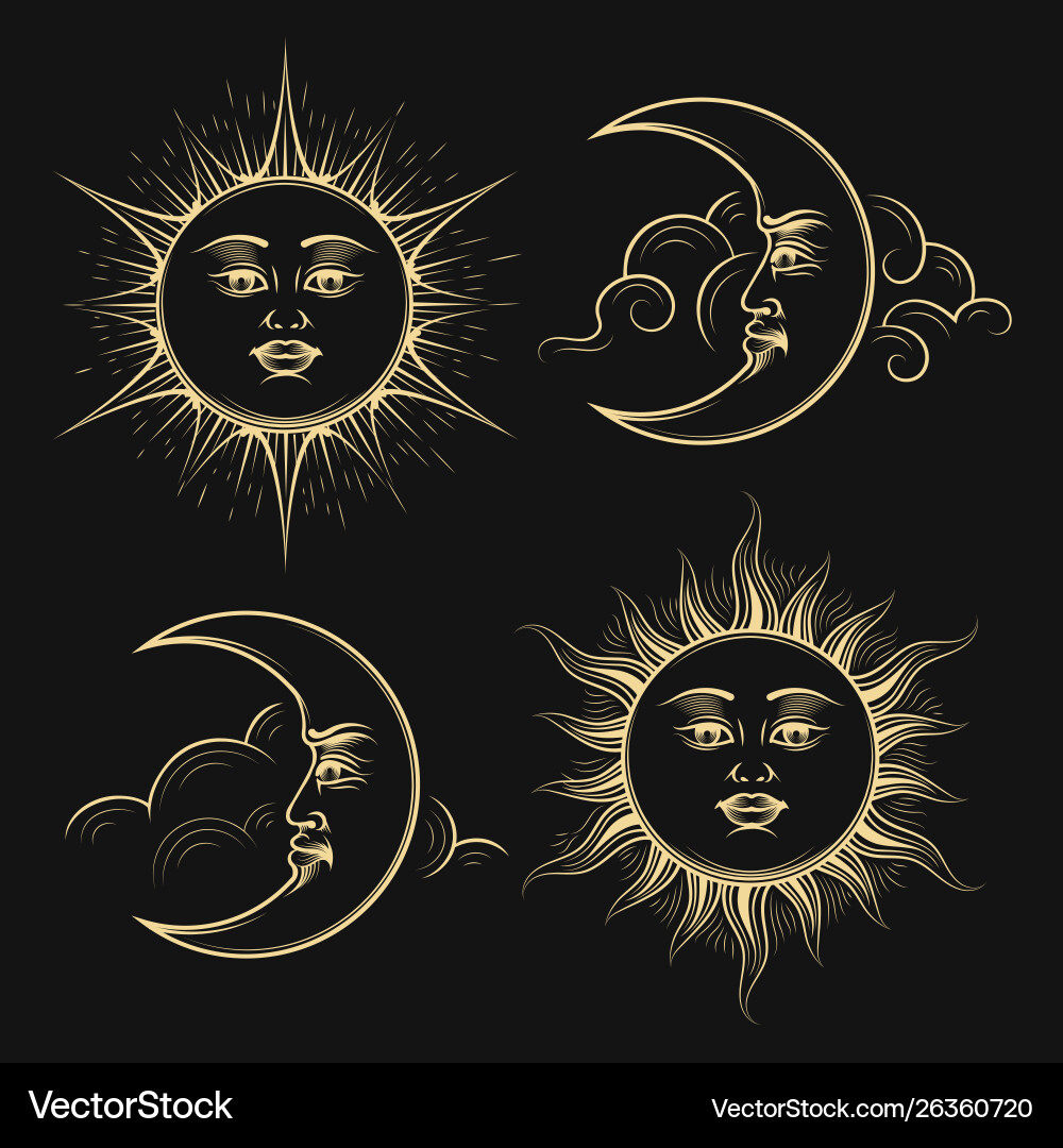 Hand drawn sun and crescent moon esoteric signs Vector Image