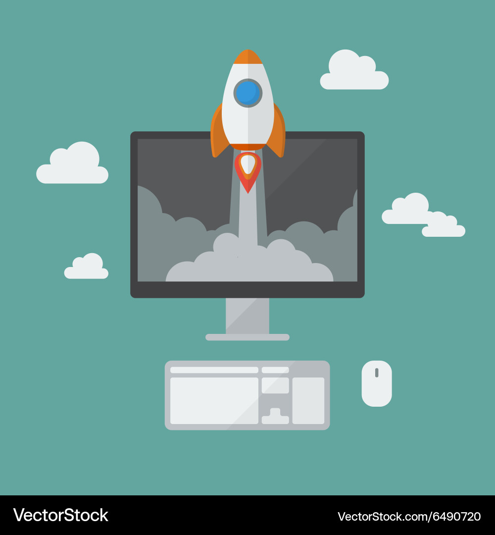 Rocket launching from monitor Royalty Free Vector Image