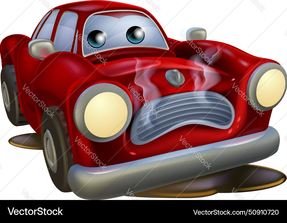 Sad broken down cartoon car Royalty Free Vector Image