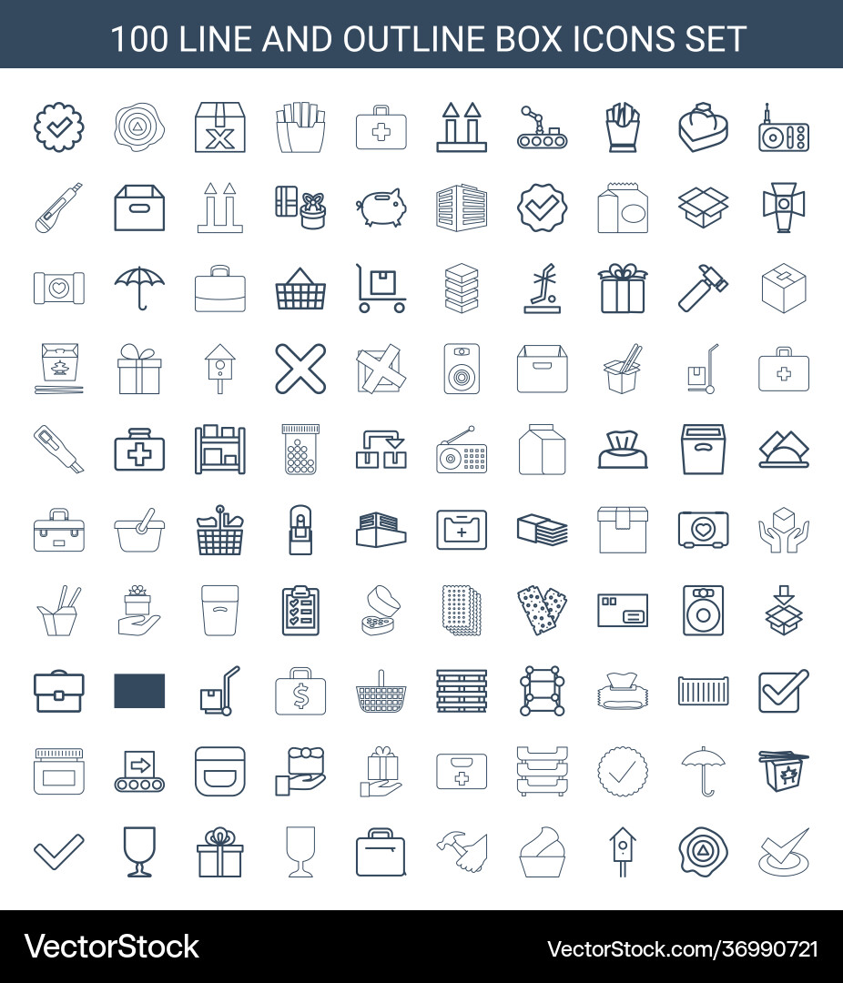 100 Box-Symbole Lizenzfreies Vektorbild - VectorStock