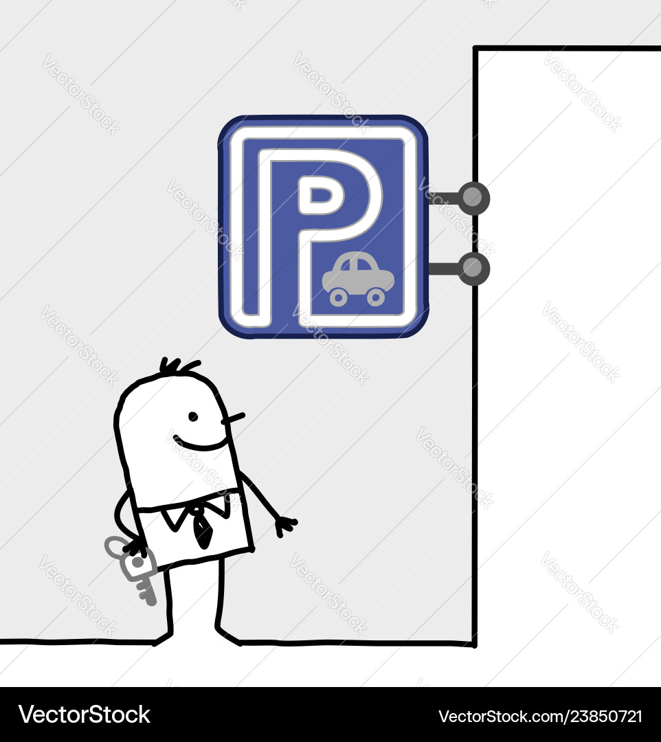 Cartoon man parking sign Royalty Free Vector Image