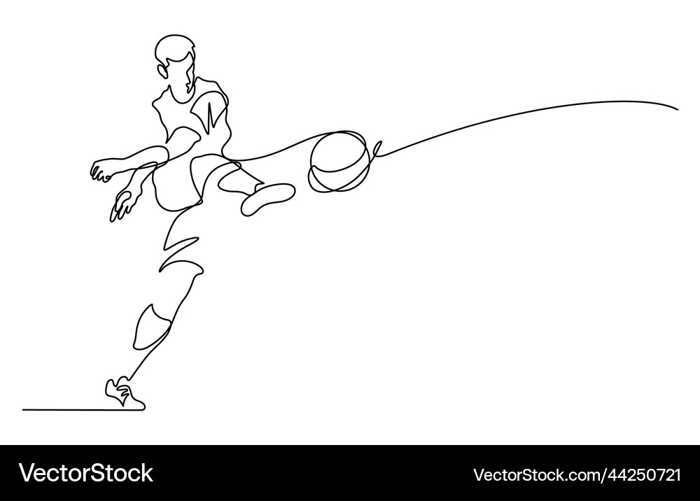 Continuous line drawing of soccer player shooting Vector Image