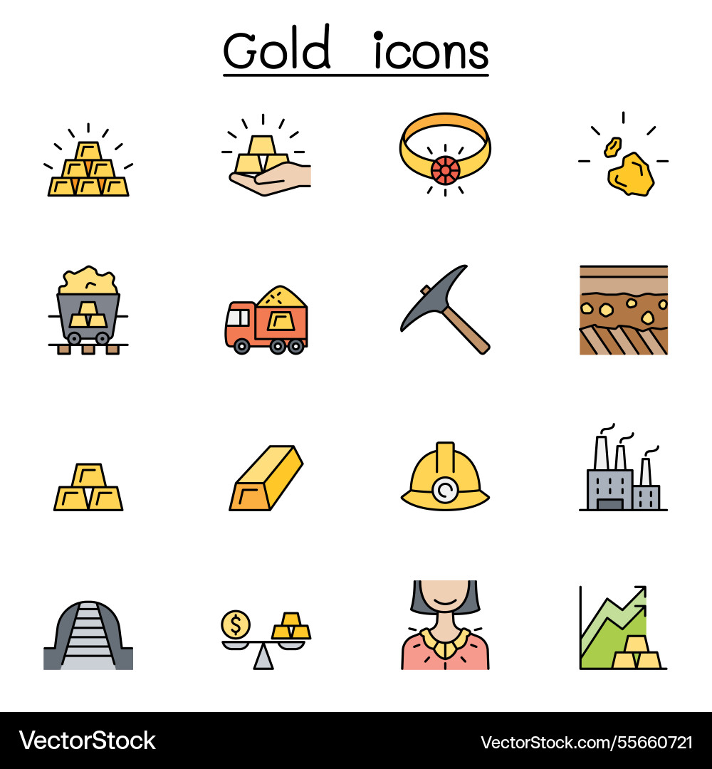 Gold icon set color line style Royalty Free Vector Image