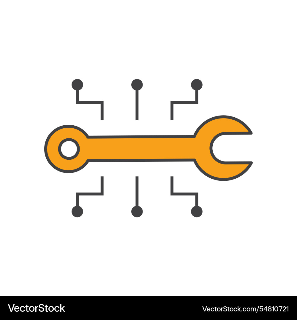 Orange wrench connected circuitry Royalty Free Vector Image