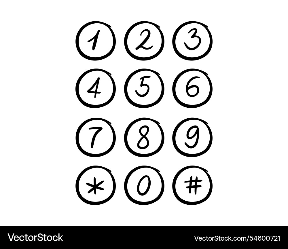 Scribble Zahlen in Kreishand gezeichnet Schrift Vektorbild