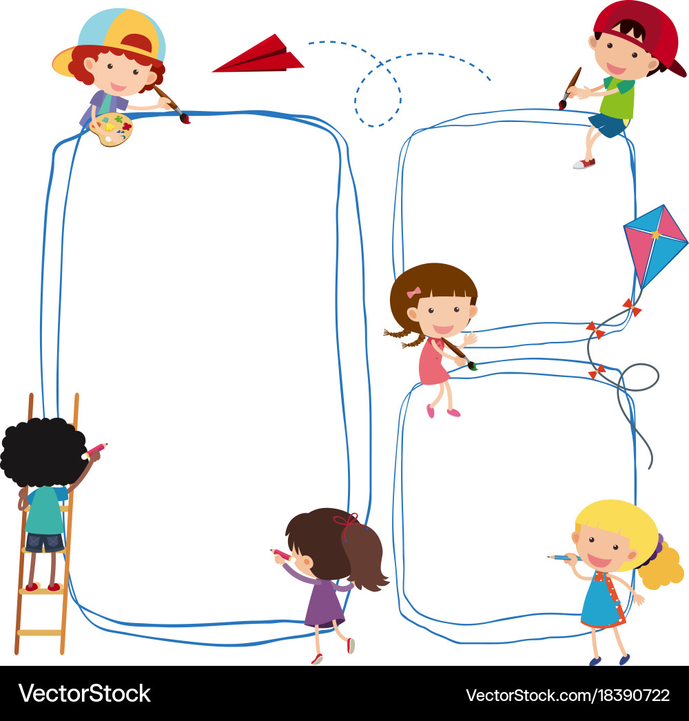 Border template with kids drawing line Royalty Free Vector