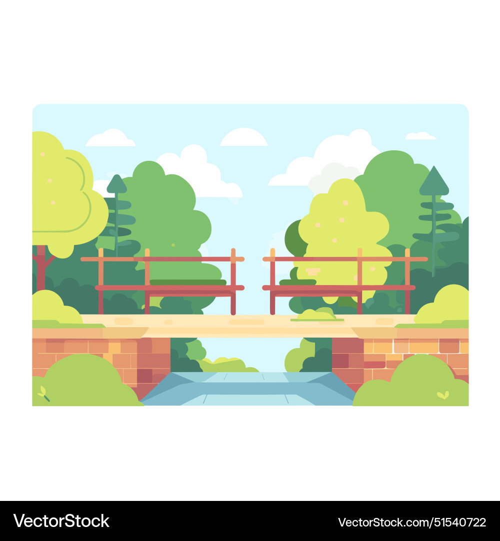 Cartoon style bridge over river park scene sunny Vector Image