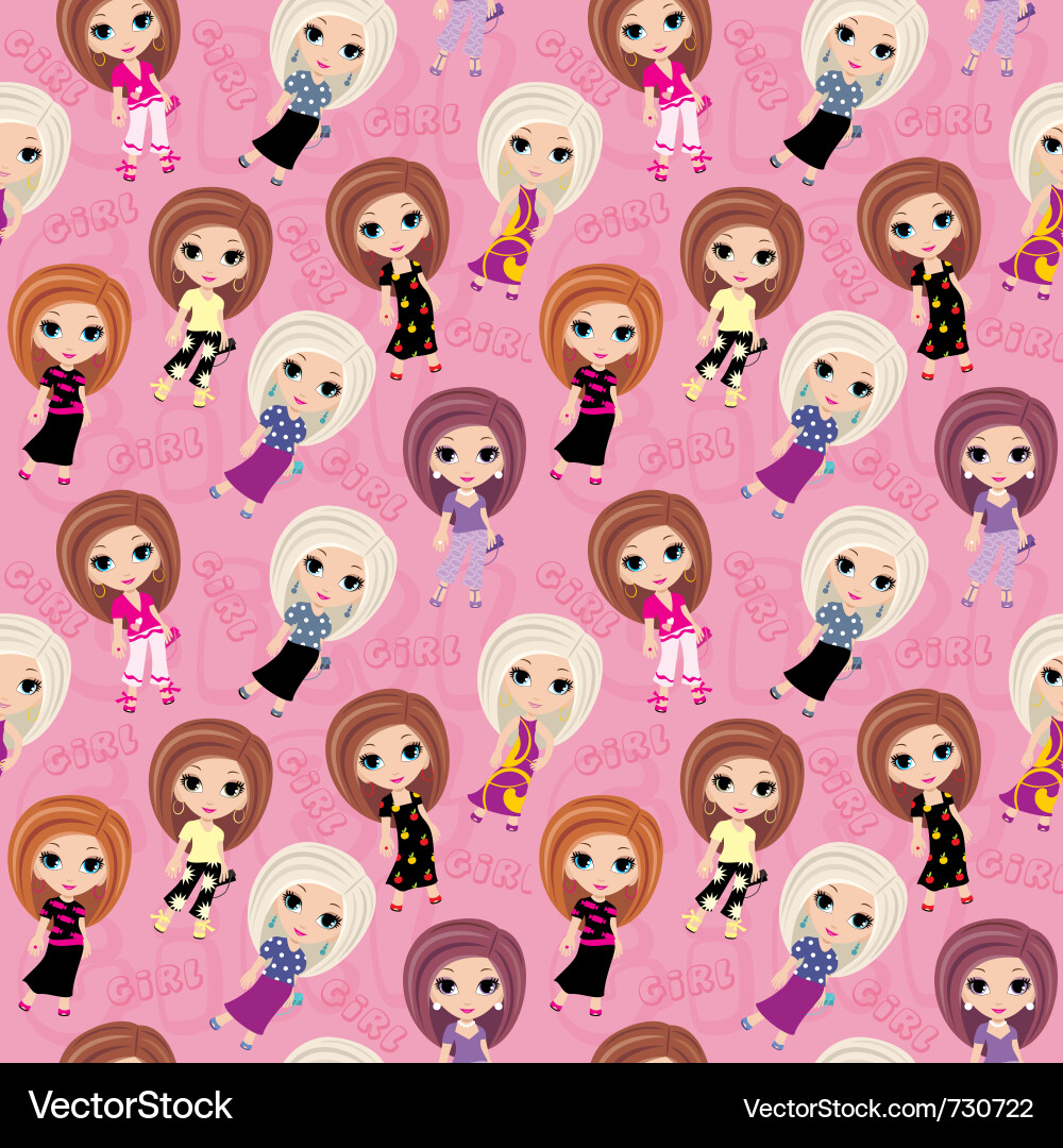 Cute Girls Pattern - Pink & Floral Royalty Free Vector