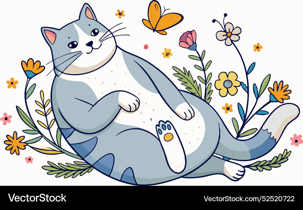 Fat cat lies on its back f Royalty Free Vector Image