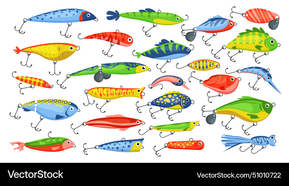 Fishing bait set artificial fish lure Royalty Free Vector