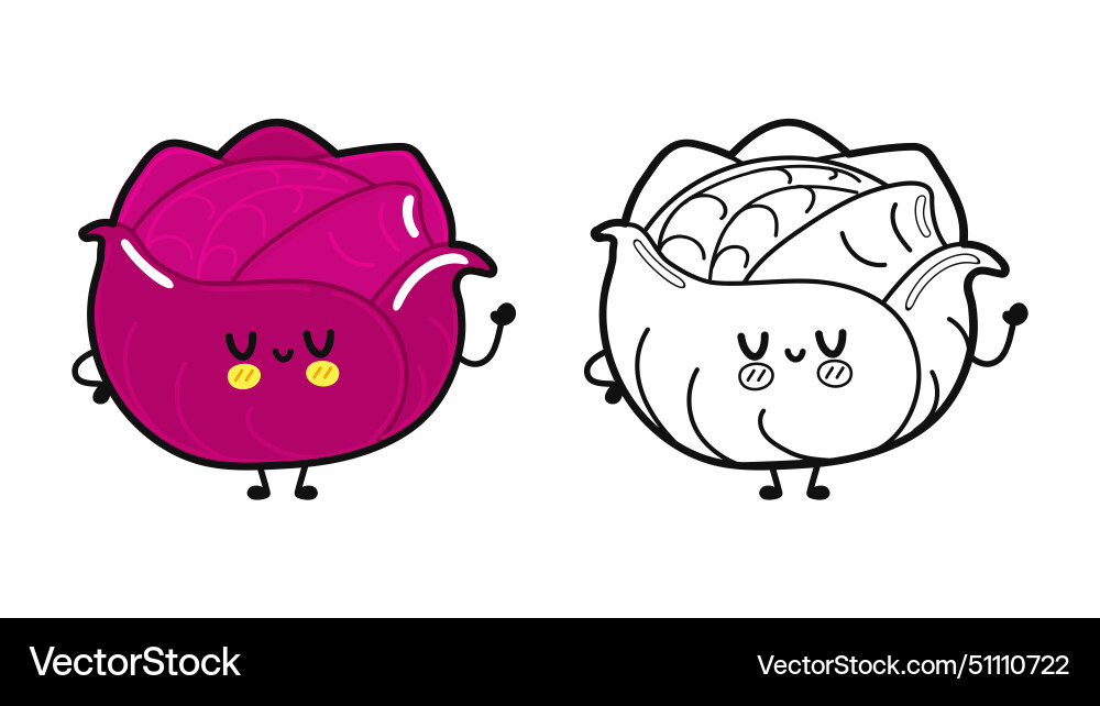 Funny cute happy red cabbage characters bundle Vector Image