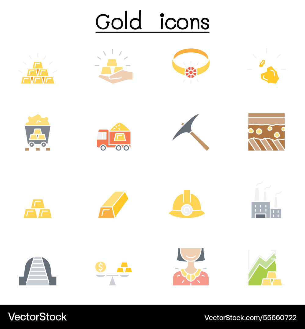 Gold icon set in flat color style Royalty Free Vector Image