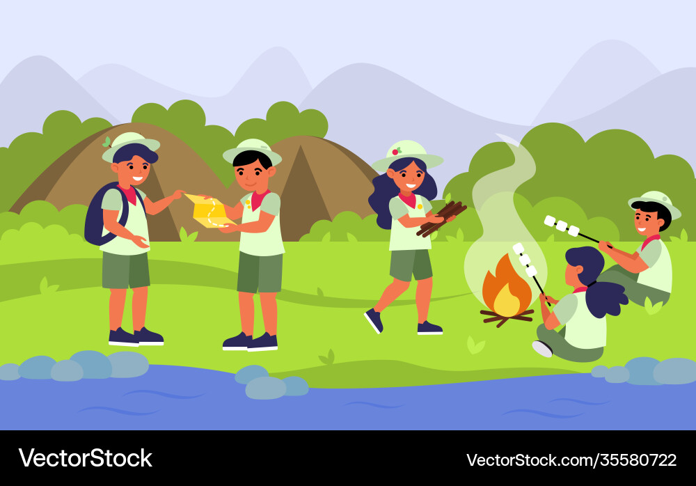 Scouts Around Campfire Royalty Free Vector Image