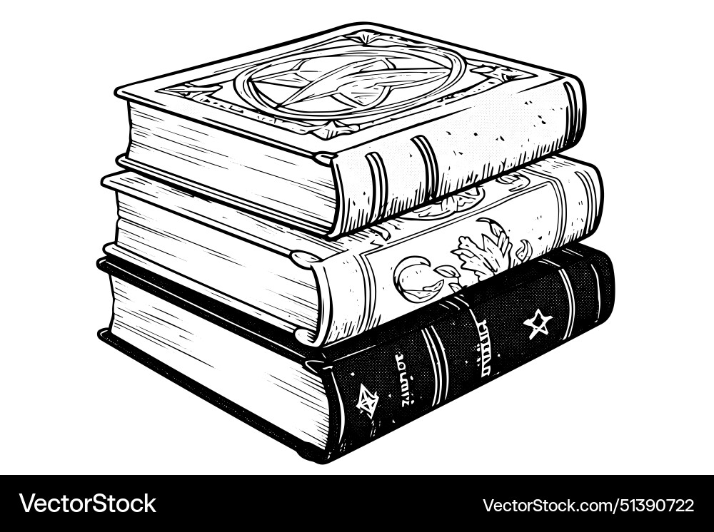 Stack of books hand drawn ink sketch engraved Vector Image