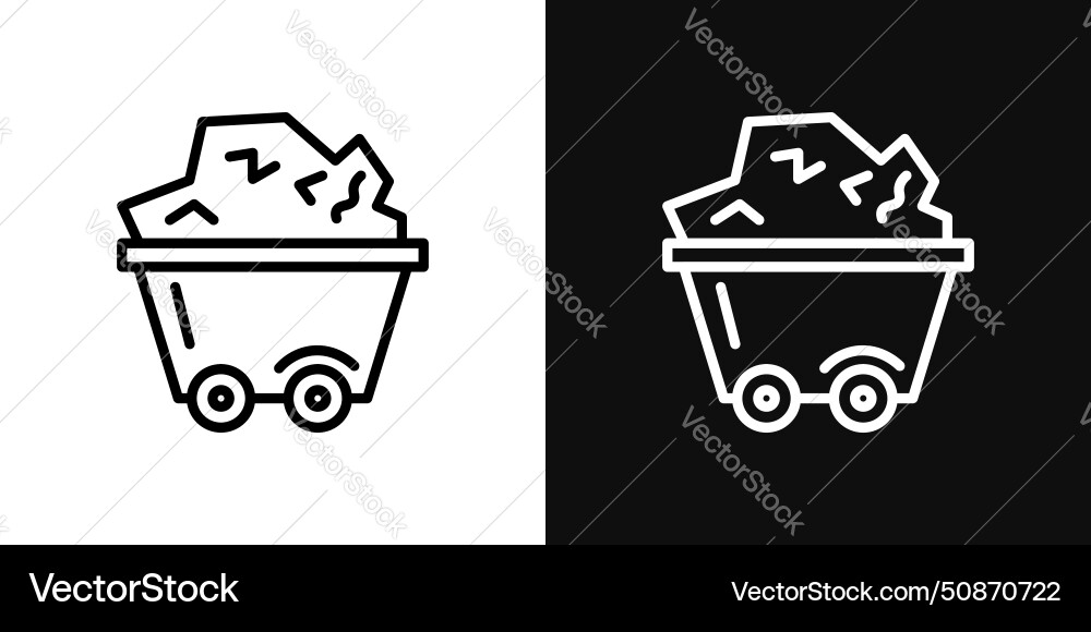 Trolley with coal icon set quarry mine raw energy Vector Image
