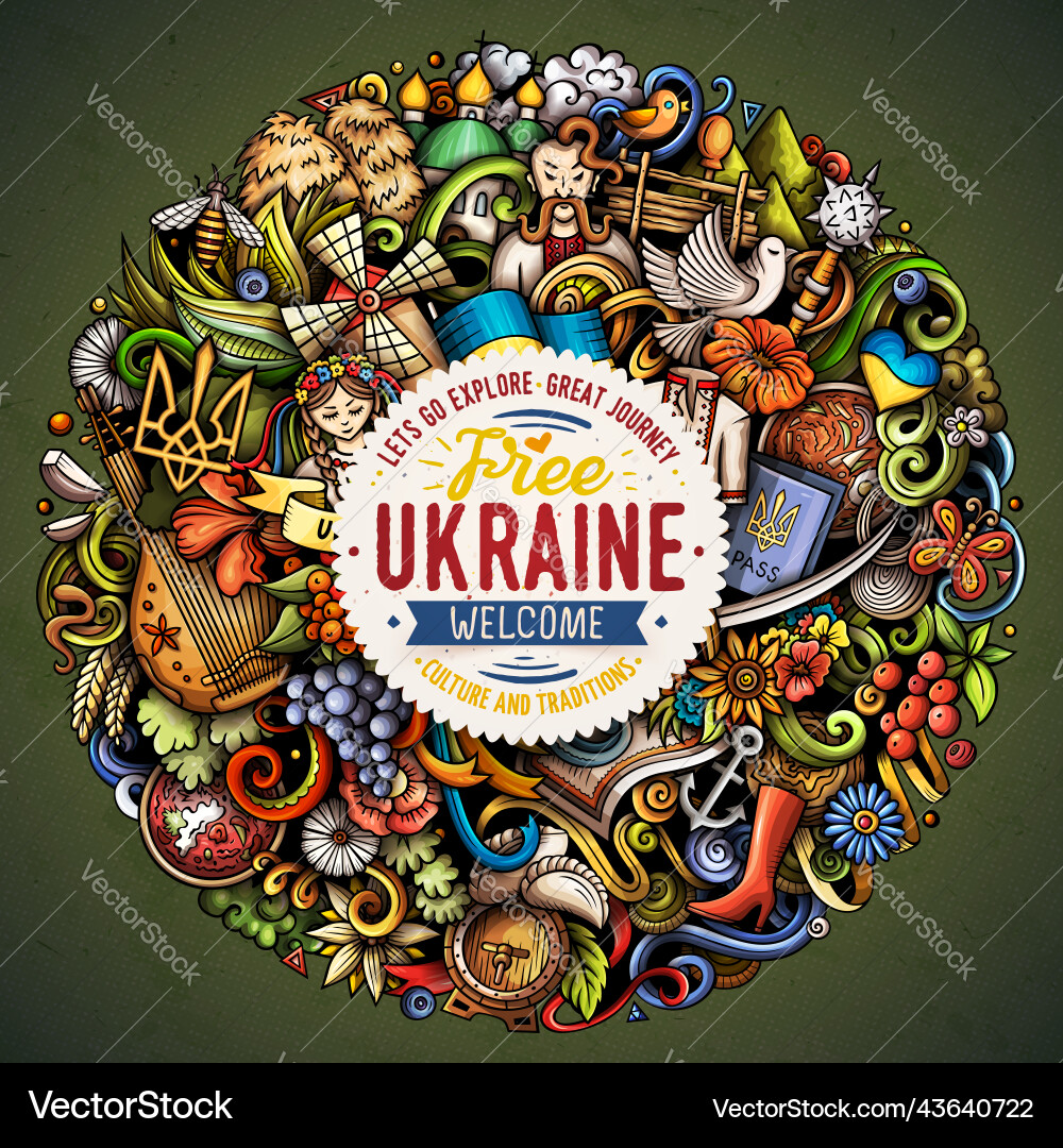 Ukraine cartoon doodles Royalty Free Vector Image