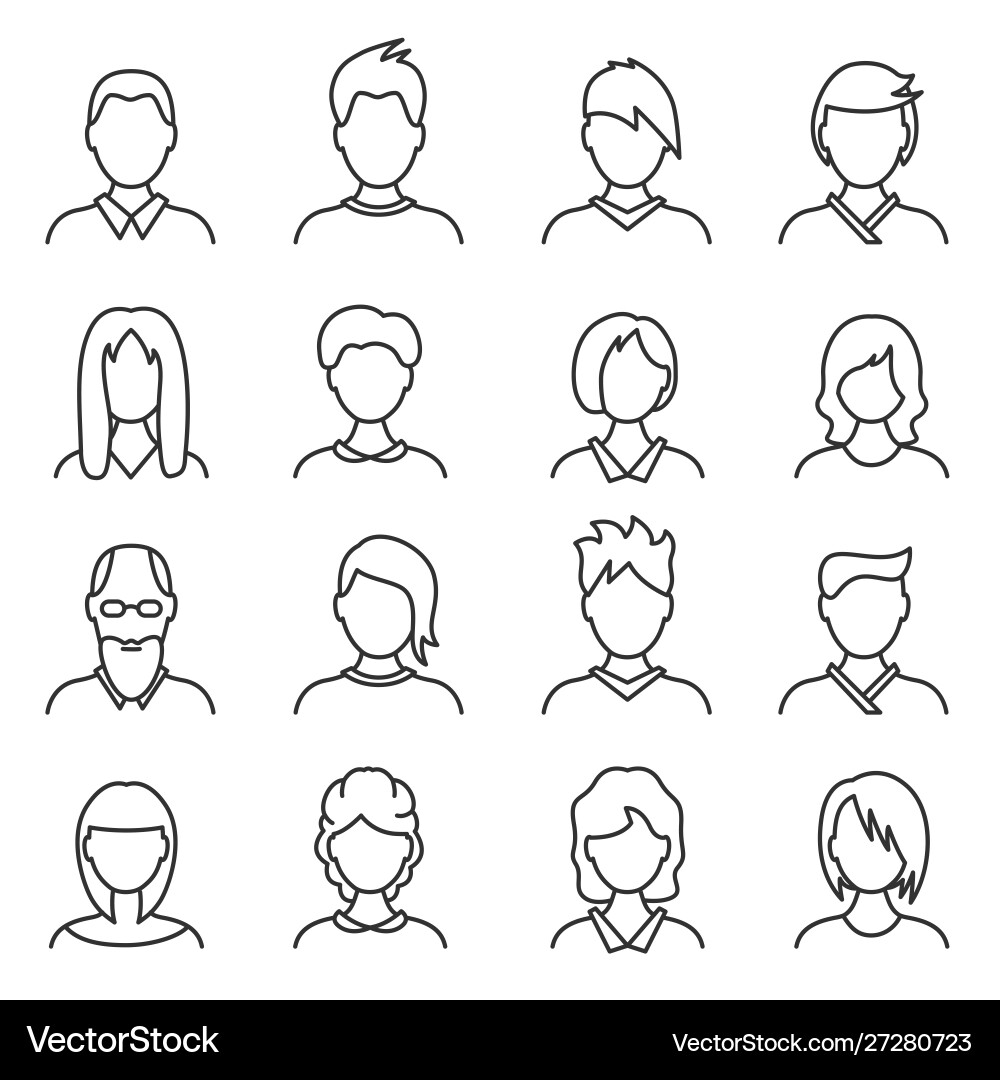 Face sign black thin line icon set Royalty Free Vector Image