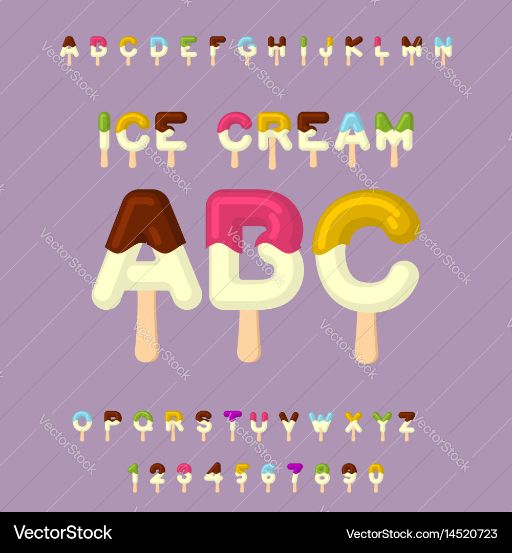 Ice cream abc popsicle alphabet cold sweets font Vector Image