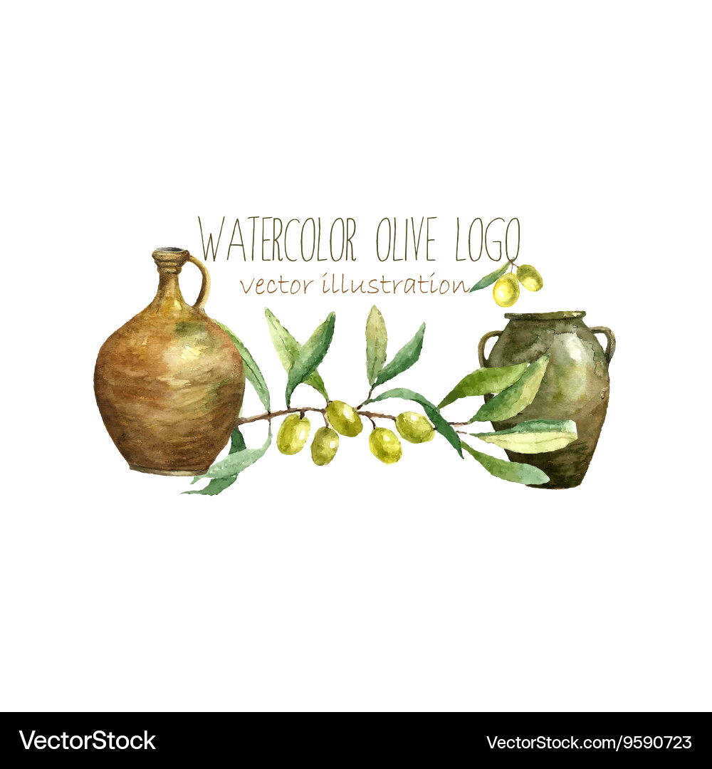 Olive Branch & Clay Pot Logo Royalty Free Vector Image
