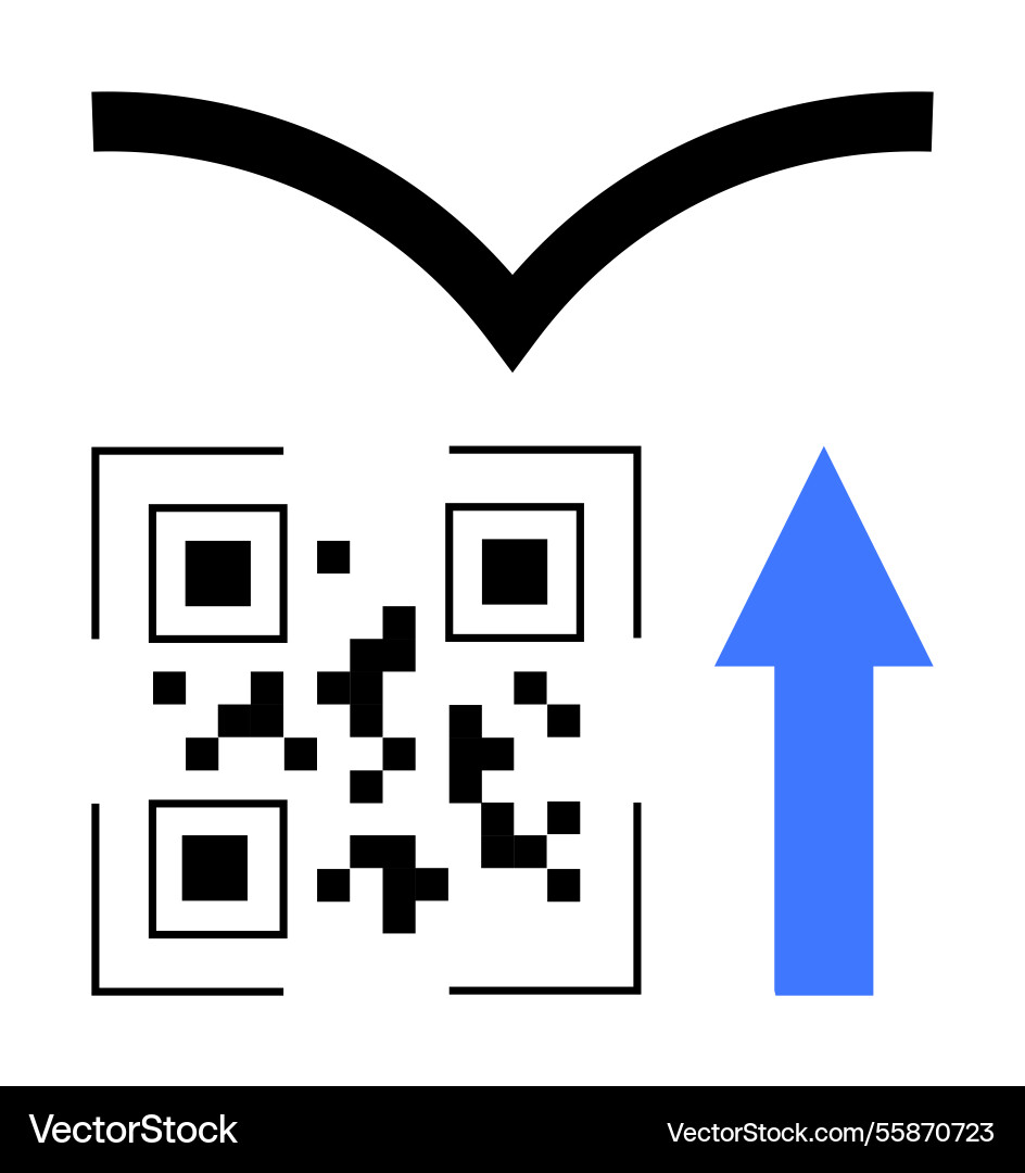 Qr-Code mit blauem Pfeil nach oben und Buchsymbol Vektorbild