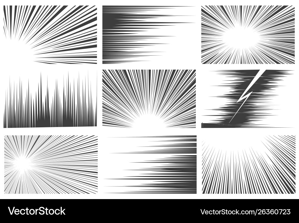 Retro comic book line speed motion textures set Vector Image