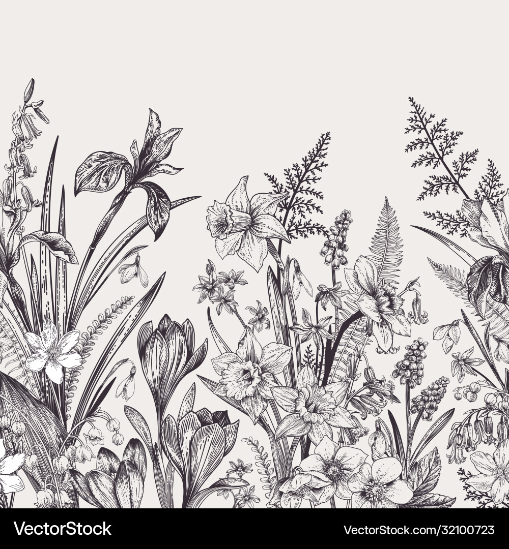 Seamless border with flowers Royalty Free Vector Image