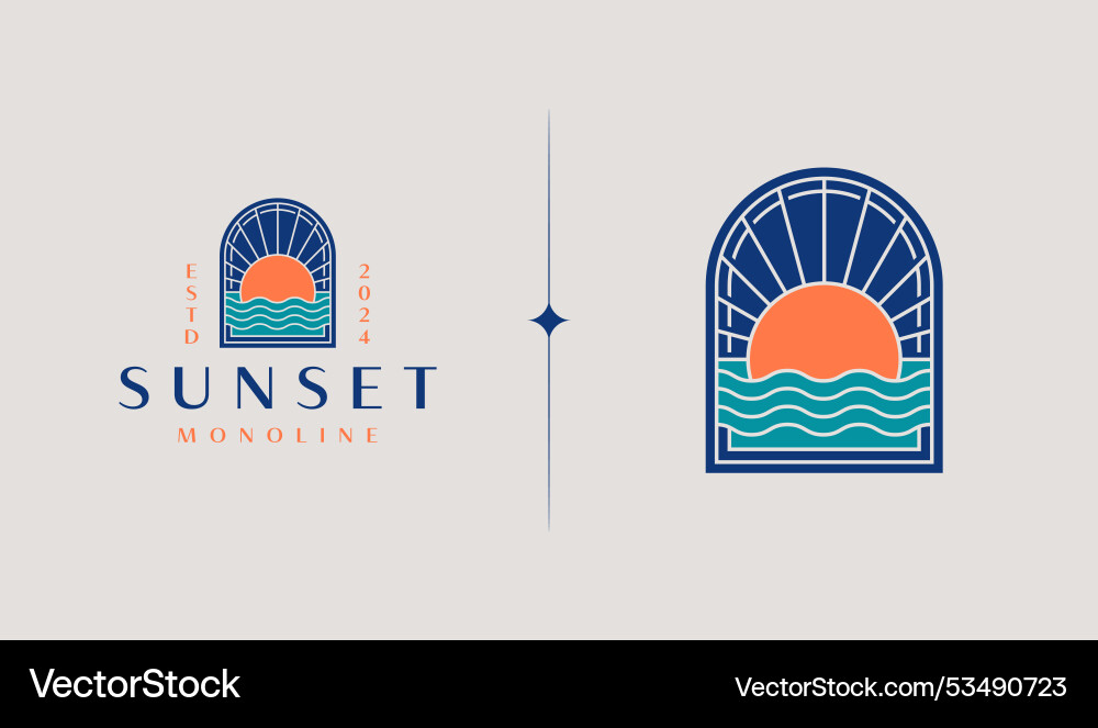 Sunset wave logo template universal creative Vector Image