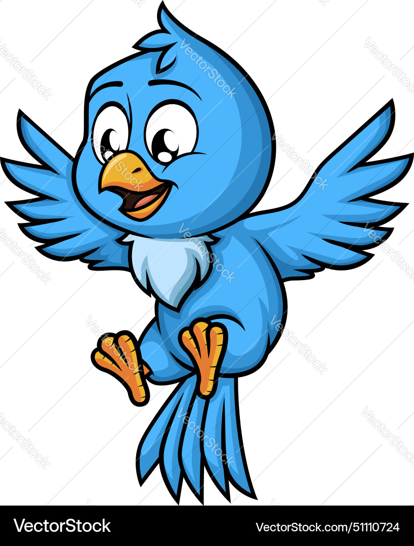 Flying blue bird cartoon clip art Royalty Free Vector Image
