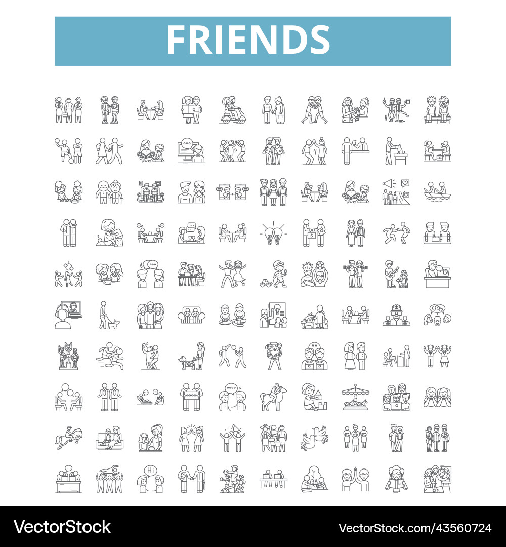 Freunde Icons Liniensymbole Web Zeichen gesetzt Vektorbild