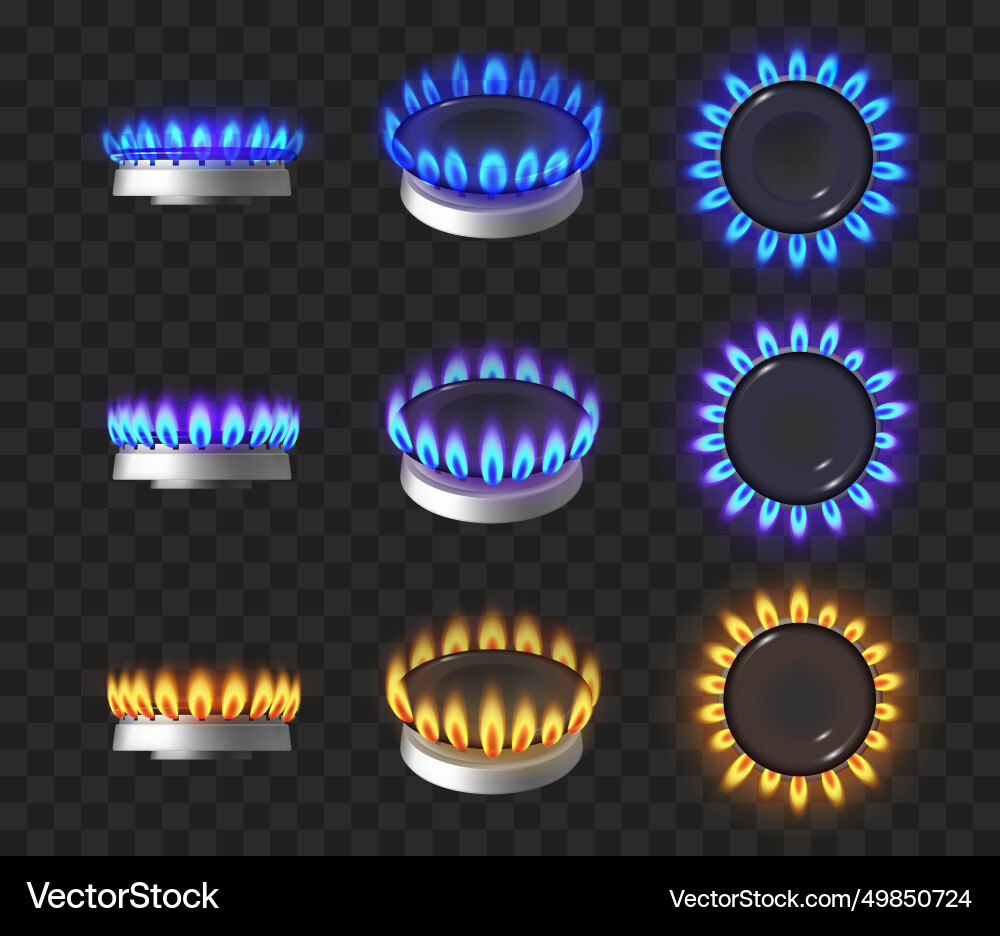 Gas burner with yellow and blue flame burning Vector Image