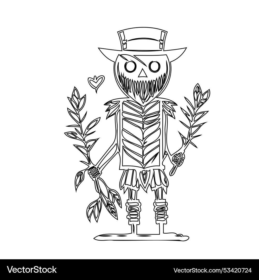 Scarecrow halloween sketch outline Royalty Free Vector Image