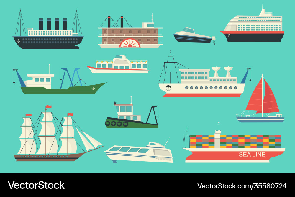 Sea transport set Royalty Free Vector Image - VectorStock