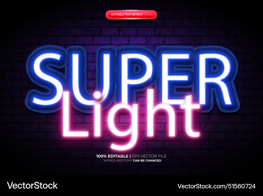Super neon light glow editable text effect logo Vector Image