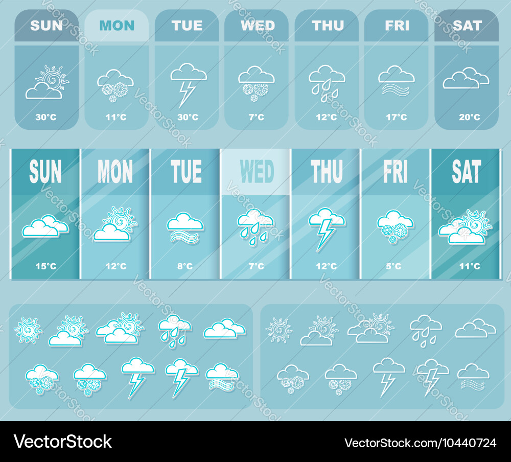 Weather big blue forecast with icons Royalty Free Vector