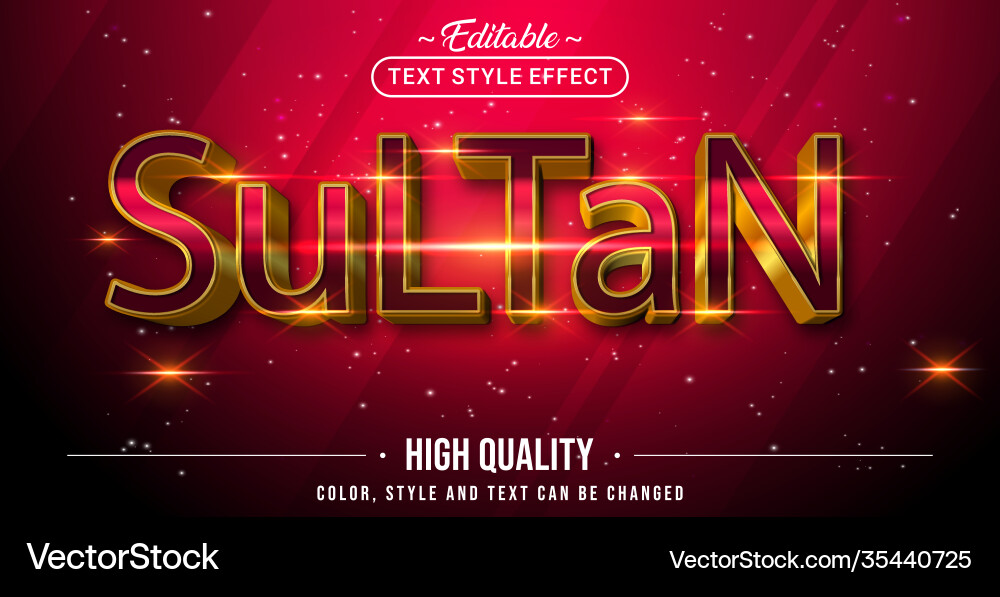 Editable text style effect - sultan with gold Vector Image