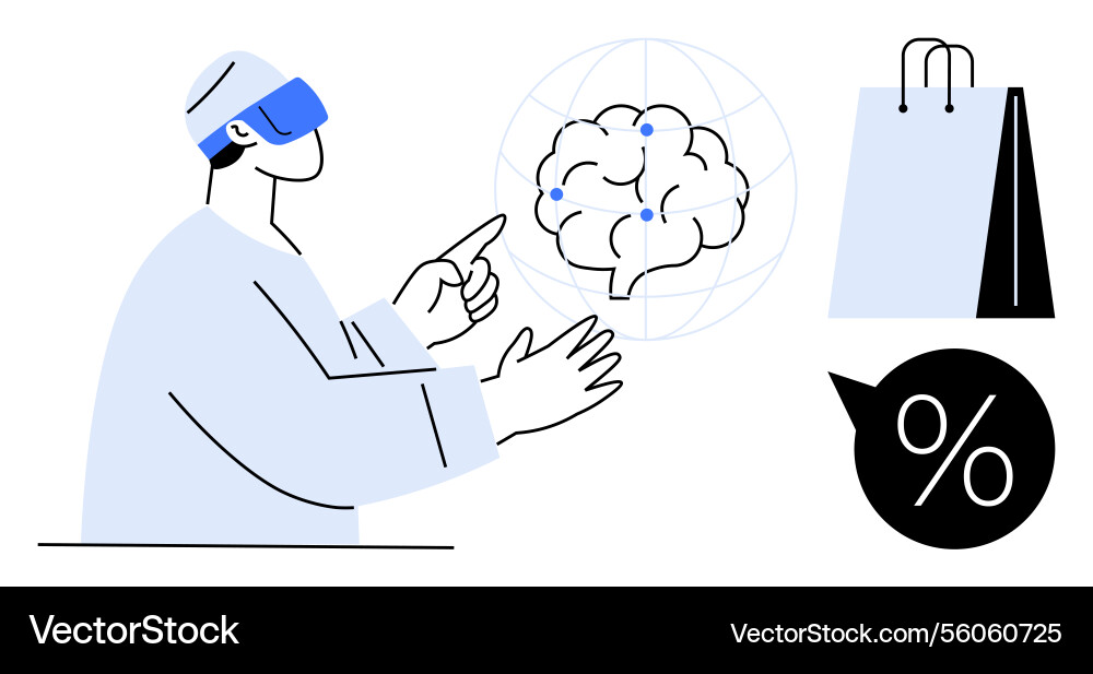 Person using vr technology to explore data Vector Image
