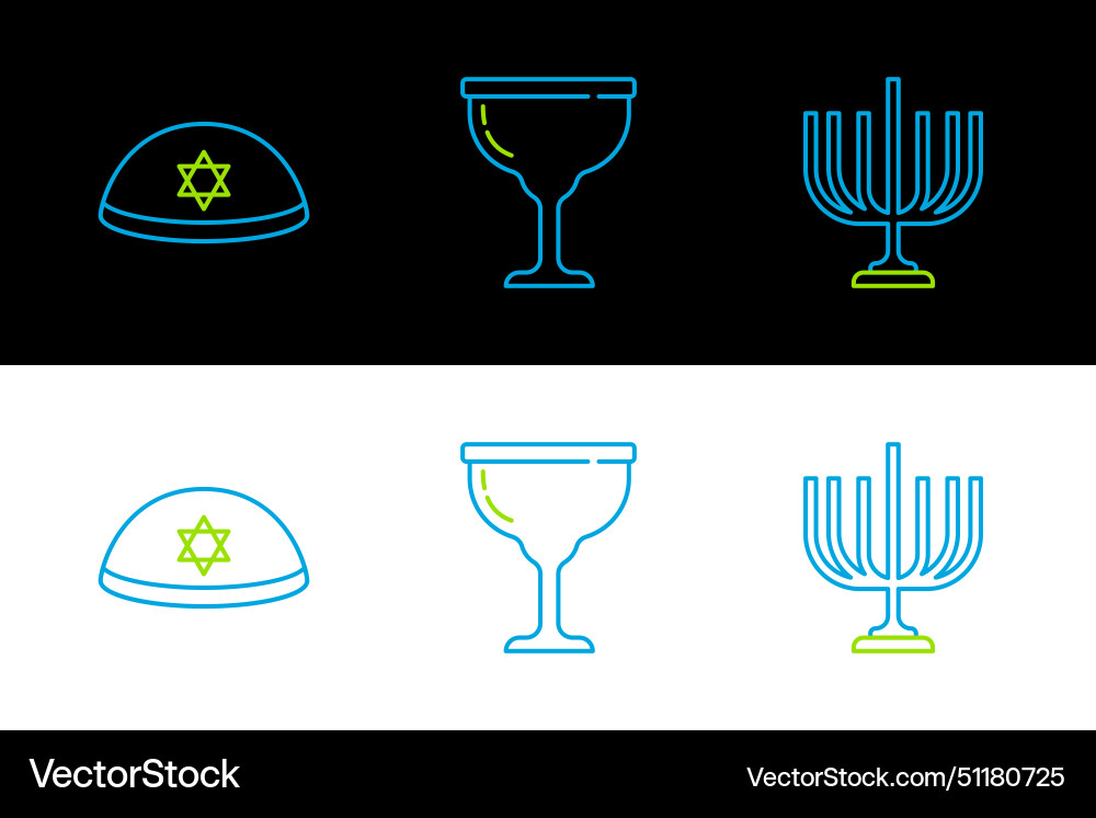 Set line hanukkah jewish kippah Royalty Free Vector Image