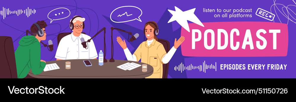 Advertising horizontal banner of podcast header Vector Image