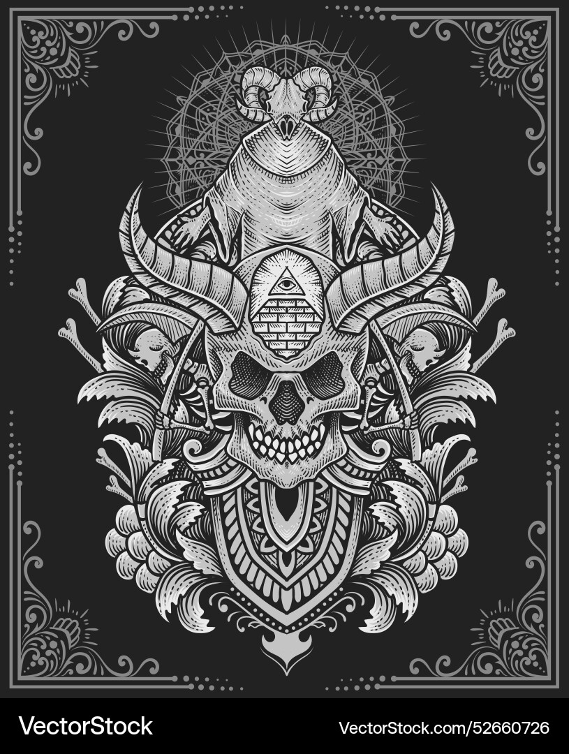 Demon skull with antique engraving style perfect Vector Image