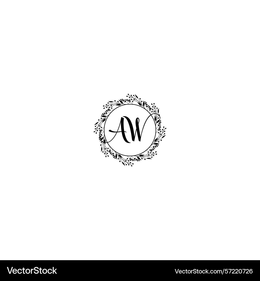 Floral handwritten monogram logos with aw initials