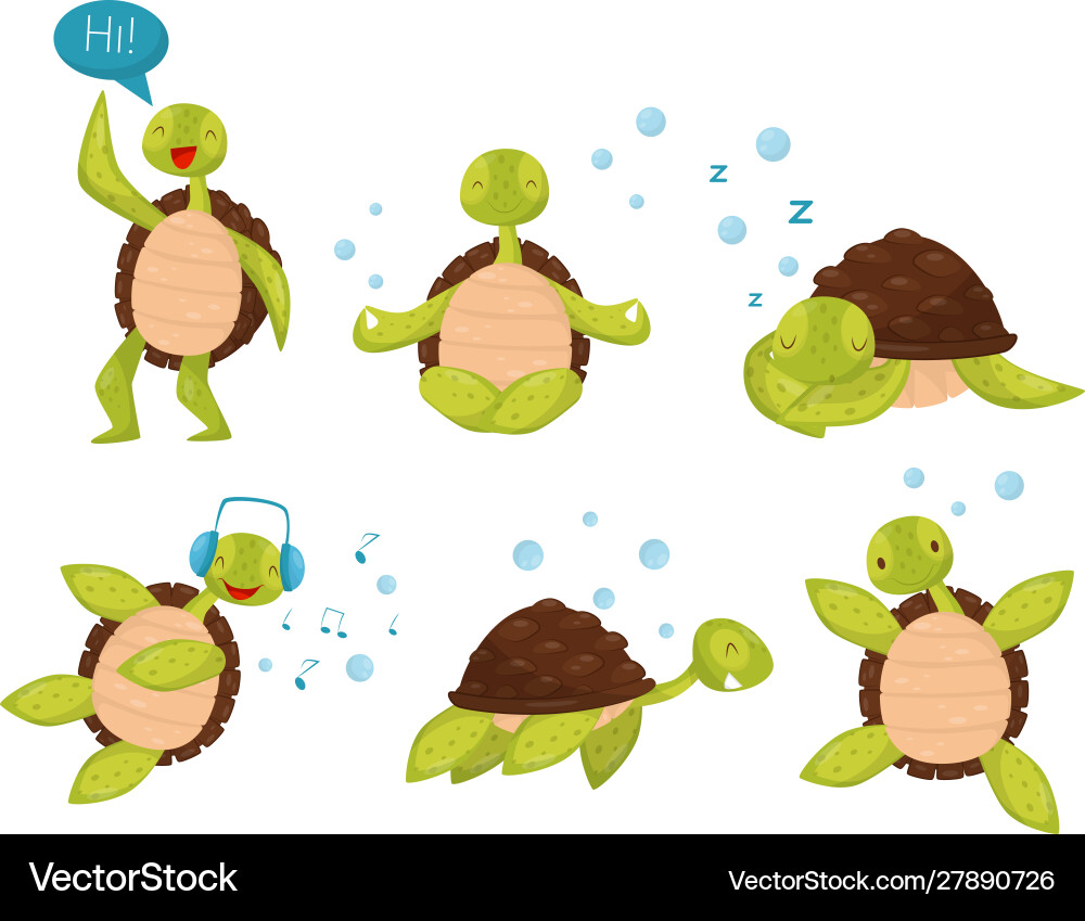 Set with cute baby turtles in different active Vector Image