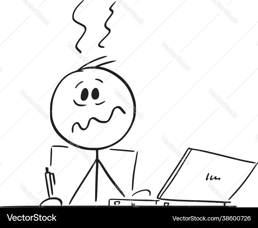 Stressed overworked person or man sitting behind Vector Image