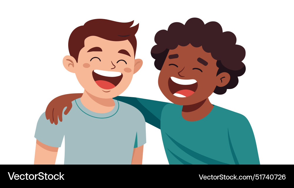 Two interracial best friends laughing and having Vector Image