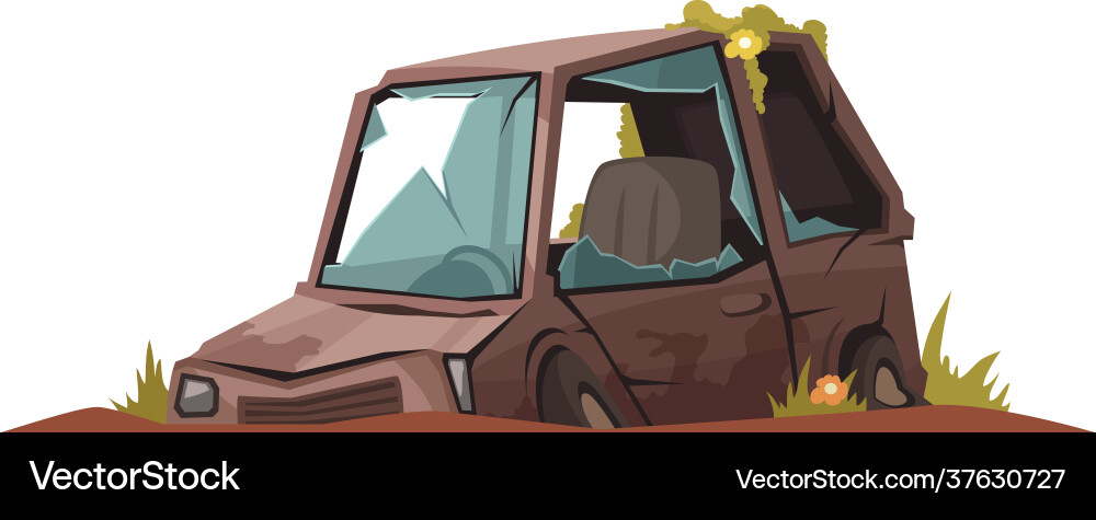 Cartoon abandoned car Royalty Free Vector Image
