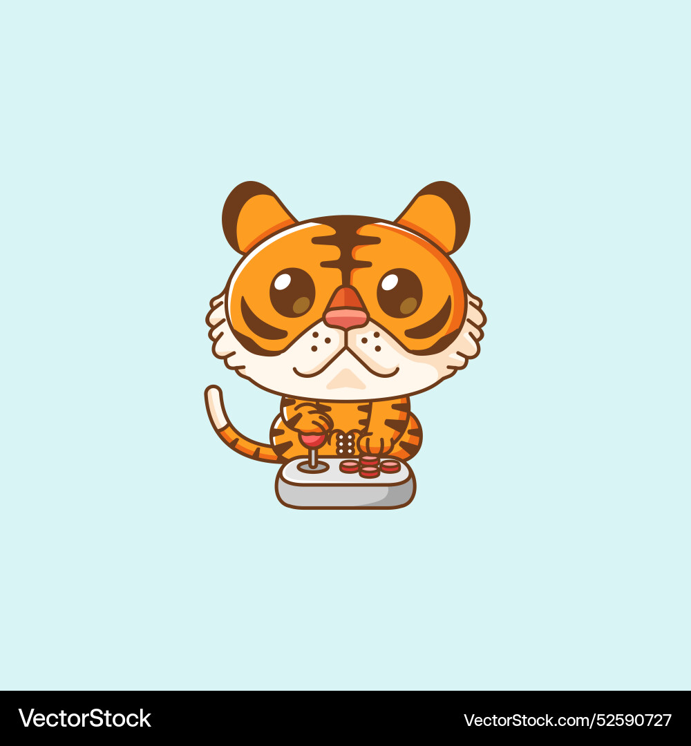 Cute tiger gamer playing game with joystick Vector Image