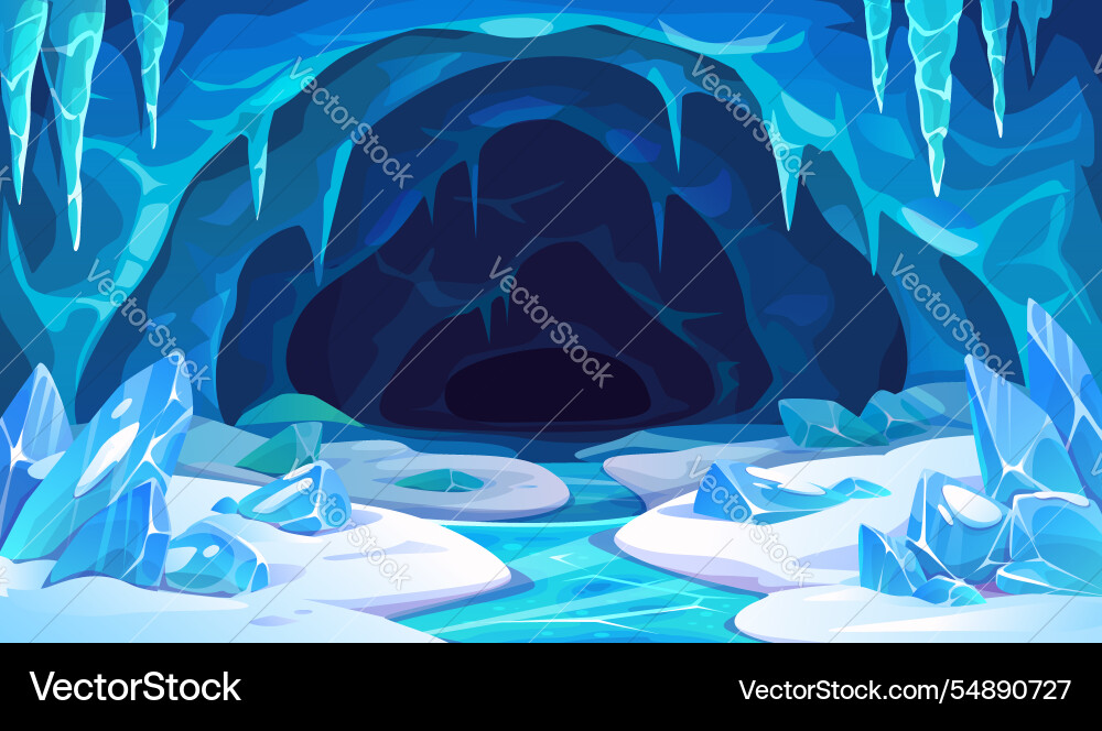 Ice cave landscape with snow background Royalty Free Vector